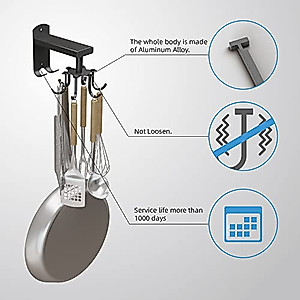 Kitchen Utensil Hanger Space Organization Six Hooks Pot Rack 360° Rotating Slidable Black Whole Body Aluminum Alloy Suitable for All Contact Surfaces