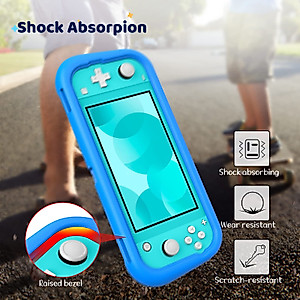 Fintie Kids Case for Nintendo Switch Lite 2019 w/2 Game Card Slots - [Ultralight] [Shockproof] Protective Cover with Ergonomic Grip, Kids Friendly Grip Case for Switch Lite Console, Blue