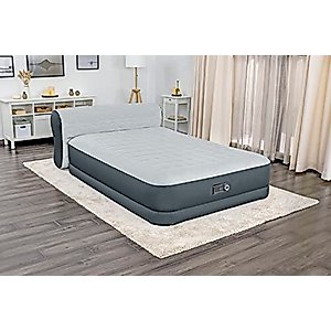 SLEEPLUX Queen Air Mattress with Headboard | Supersoft Snugable Top, Extra Durable Tough Guard | Raised Airbed with Built in Pump + USB Charger (90"x60"x29") Grey