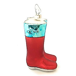Crate & Barrel Glass Rain Boots Whimsical Christmas Tree Ornament Red Blue
