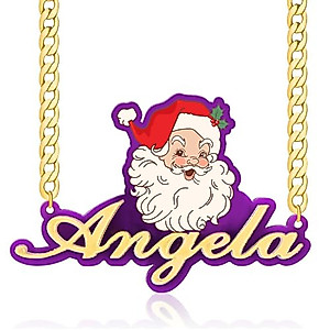 BlingSparkle Custom Name Necklace Double Plated Name Necklace with Santa Claus Acrylic 18K Gold Plated Nameplate Necklace Christmas Jewelry Gift for Women Girls