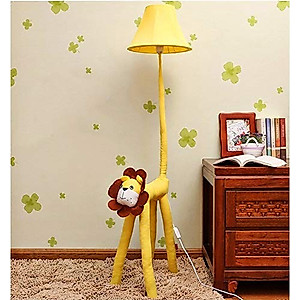 LITFAD Dimmable Floor Lamp Cartoon Lion Design 51" Tall Standing Light Modern Floor Light with Fabric Shade for Kids Room / Bedroom,Yellow