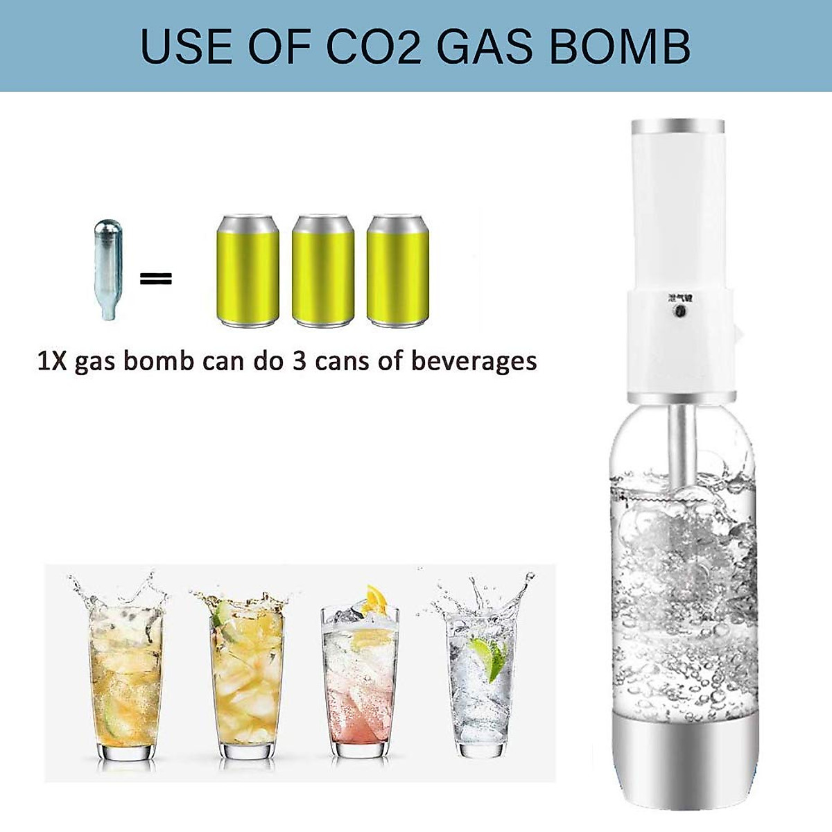 Portable Soda Maker Crystal Sparkling Water Maker Use Standard CO2 Cylinder for DIY Beverages Bubble Fruit Juice Cocktail Healthy Drinks