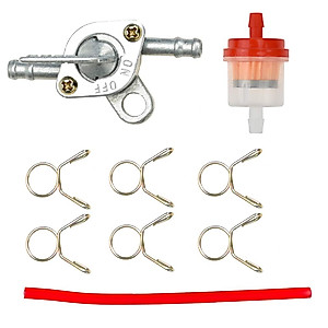 HIAORS Red Gas Fuel Hose Oil Filter Clamps Inline Fuel Shut Off Valve Petcock Petrol Switch for 50cc 70cc 110cc 125cc 150cc 250cc Baja 90cc BA150 Chinese ATV Four Wheeler Apollo Pit Dirt Bike Go Kart