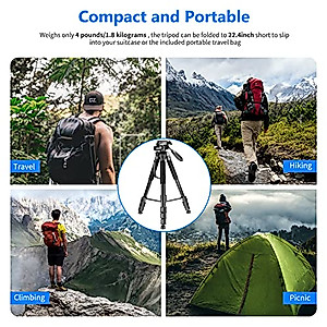NEEWER Portable Aluminum Alloy Camera 2 in 1 Tripod Monopod Max. 70"/177cm with 3 Way Swivel Pan Head and Carrying Bag for DSLR, DV Video Camcorder (SAB264, Black)