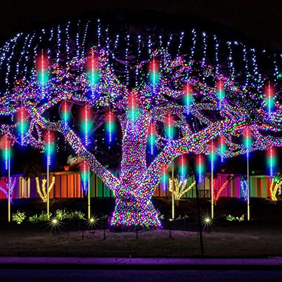 GUOYUYU Meteor Shower Rain Light 50cm 10 Tubes 480 LED Waterproof Icicle Cascading Icicle String Light Snow Falling for Home Decor Wedding Garden, Multicolor