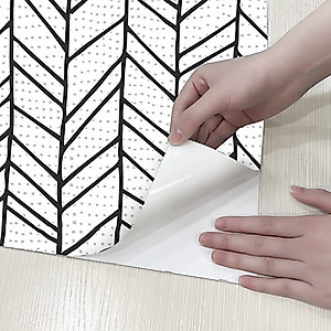 TAOGIFT Peel and Stick Vinyl Black line Striped with Dot Cabinet Liner Contact Paper for Walls Shelves Cabinets Dresser Drawer Wallpaper Furniture Countertop Decal