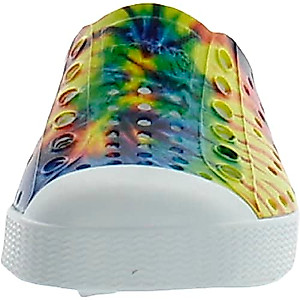 Native Shoes Kids Jefferson Print Sneakers for Toddlers - Flexible Eva Upper, Colorful Fun Prints Allover, and Round Closed Toe Shell White/Shell White/Neon Multi Tie-Dye 9 Toddler M