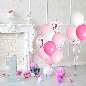 90pcs Pink Balloons Set 12 inch Latex Hot Pink Light Pink White Confetti Latex Balloons for Valentine's Day Decorations Birthday Party Bridal Wedding