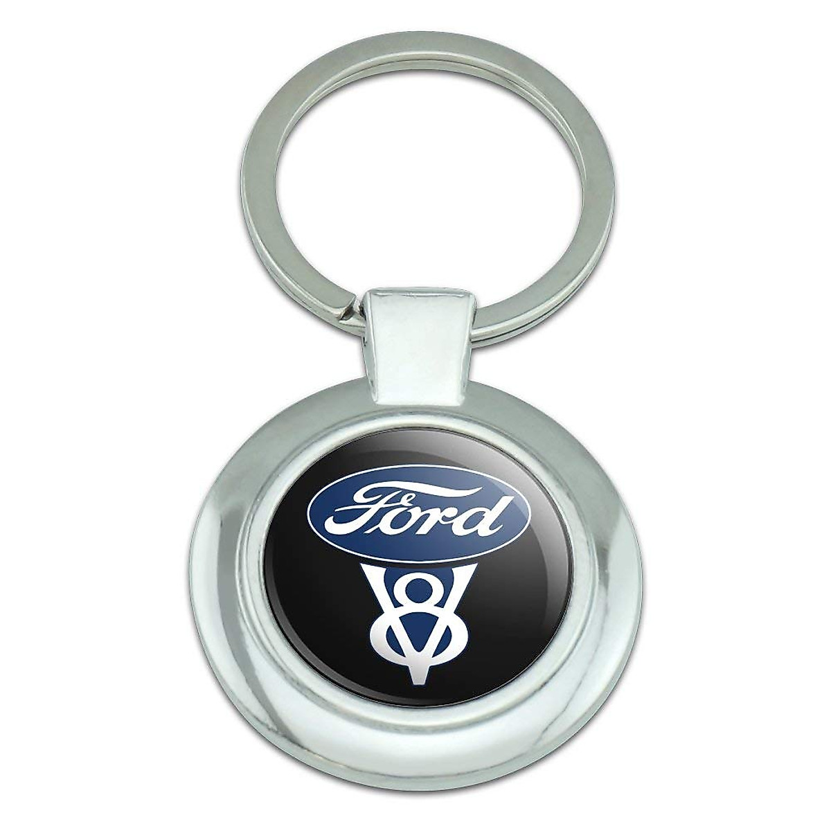 GRAPHICS & MORE Ford Vintage V8 Logo Keychain Classy Round Chrome Plated Metal
