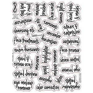 Talented Kitchen 6-Pack Makeup Organizer Premium Quality Acrylic Plastic Containers. Bathroom Beauty Storage Set: 5 Canisters & 107 Printed Labels Organization