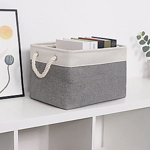 HNZIGE Large Storage Baskets for Shelves(3 Pack) Fabric Storage Baskets, Empty Gift Baskets with Rope Handles, Decorative Foldable Storage Baskets for Organizing Home(White&Gray,15" x 11" x 9.5")