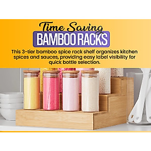 YBM Home In-Drawer 3-Tier Bamboo Spice Rack Drawer Organizer Tray for Cabinet and Kitchen Drawers, 3 Slanted Tiers for Garlic, Salt, Pepper, Seasonings, Spice Jars, and More, 316