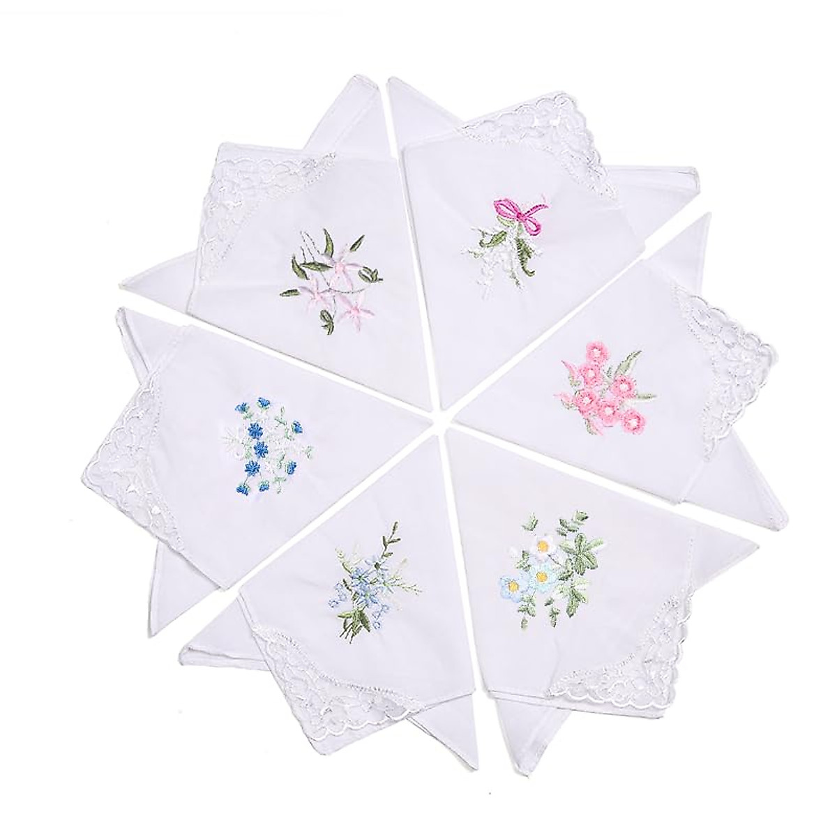 Ladies Hankies Cotton Embroidery Ladies' Vintage Floral Lace Handkerchiefs for Wedding Party (6 Pack)