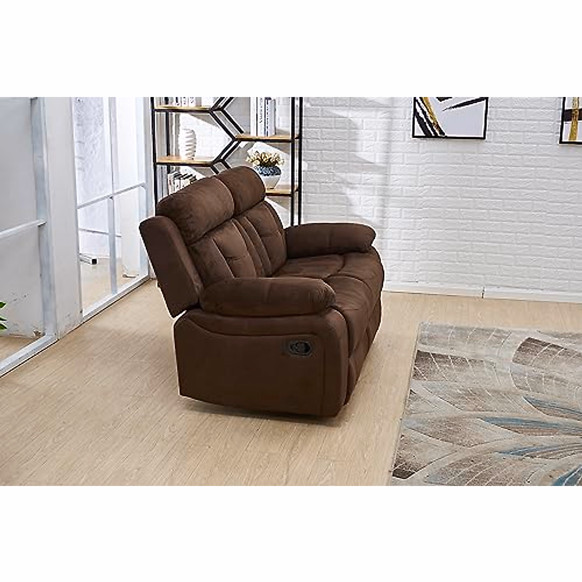 Betsy Furniture Microfiber Fabric Recliner Loveseat in Brown, Pillow Top Backrest and Armrests 8005 (1, Loveseat)