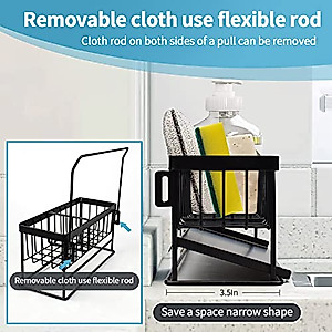 DMJWAN Kitchen Sink Caddy Organizer, 304 Stainless Steel Sponge Holder Sink Caddy for Dish Rags Brush Soap Scrubber with Auto Drain Tray