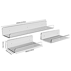 XINFENG 3 Pack Home Office Book Storage Rack Photo Collect Acrylic Wall Floating Shelf Clear Acrylic Floating Shelf/Wall Mounted Display Organizer