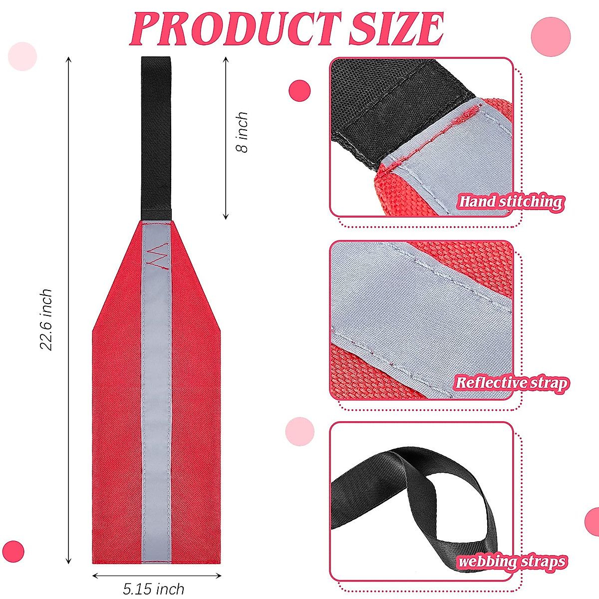 Frienda 2 Pieces Safety Travel Flag for Kayak Canoe Red Warning Flag with Webbing for Kayak SUP Towing Canoes Truck Safety Accessories Kit (Stripe Style)