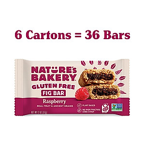 Nature’s Bakery Gluten Free Fig Bars, Raspberry, Real Fruit, Vegan, Non-GMO, Snack bar, 6 boxes with 6 twin packs (36 twin packs)