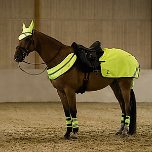 Horze High-Visibility Reflective Horse Quarter Sheet Riding Blanket with Fleece Lining - Yellow - Horse