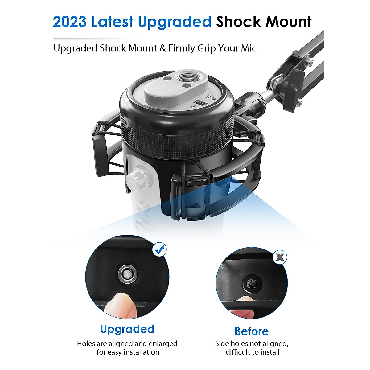 Borenbuir [Newest &Ultra-Durable] Microphone Shock Mount with Pop Filter [Custom Built for Blue yeti Mic] Anti-Vibration Suspension Shock Mount Holder Clip Compatible with Blue Yeti Microphones