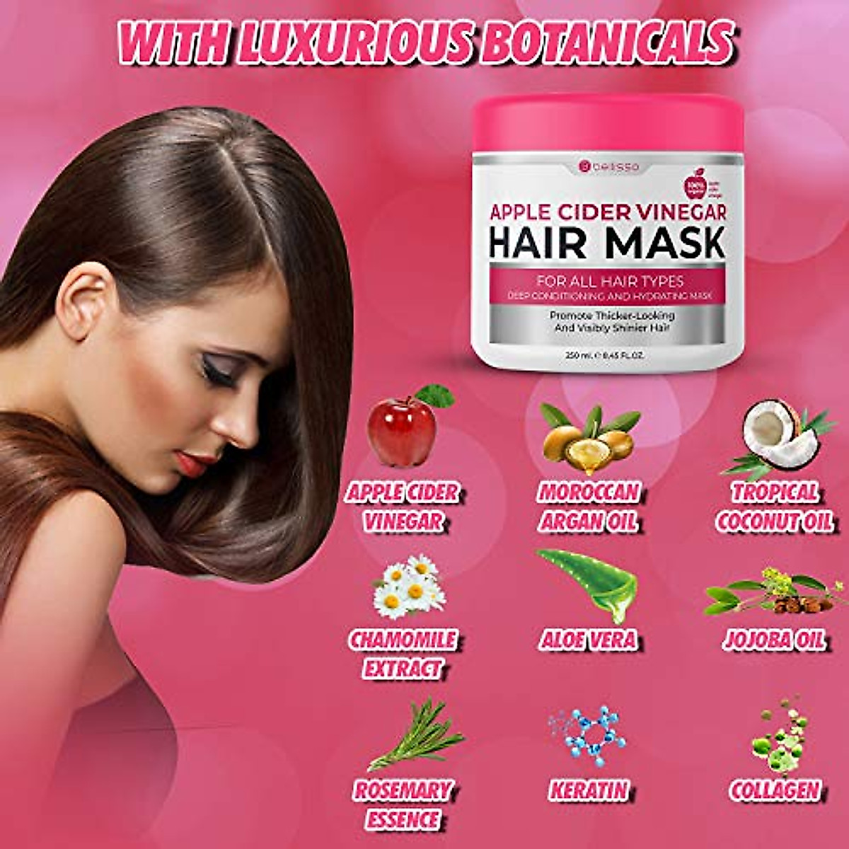 ​Apple Cider Vinegar Hair Conditioner Mask - Sulfate SLS Paraben Free Deep Treatment with Argan Oil for Dry Damaged Hair - Split End Moisturizer, Hydrating Conditioning Product for All Hair Types.