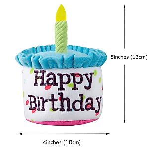 Ushang Pet Happy Birthday Cake Catnip Toys, Birthday Cake Shaped Chew Toys for Kitten Funny Cats Gifts Plush Cat Birthday Party Toys, Blue