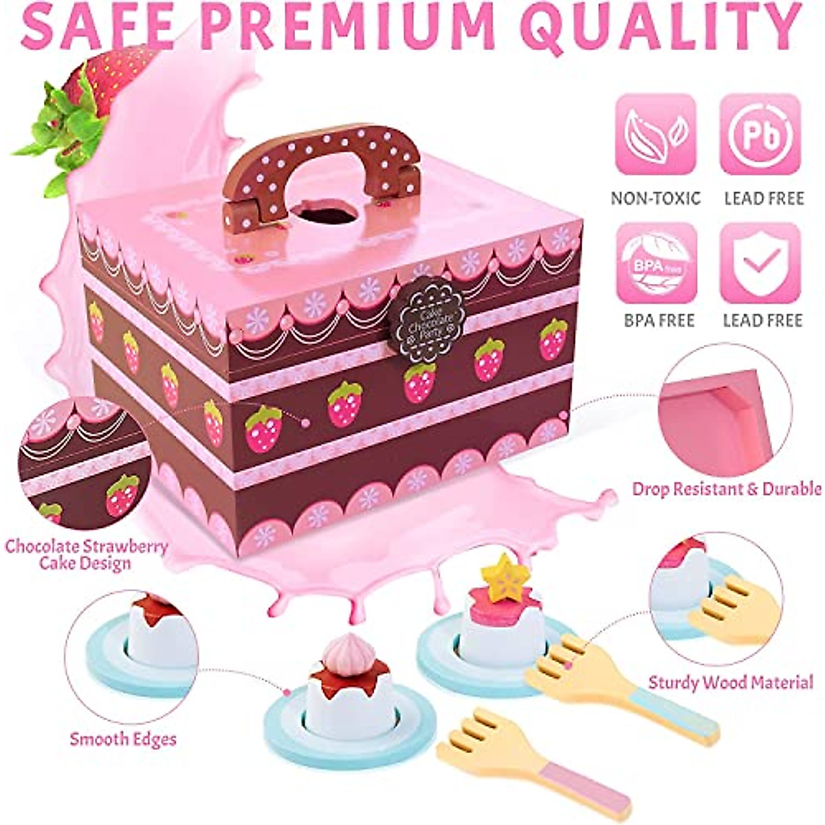 Lawcephun Wooden Tea Party Set for Little Girls, 30pcs Princess Tea Set Toy for Pretend Play, Montessori Toys for Toddlers Age 3-6, Birthday Gifts for Girls & Boys