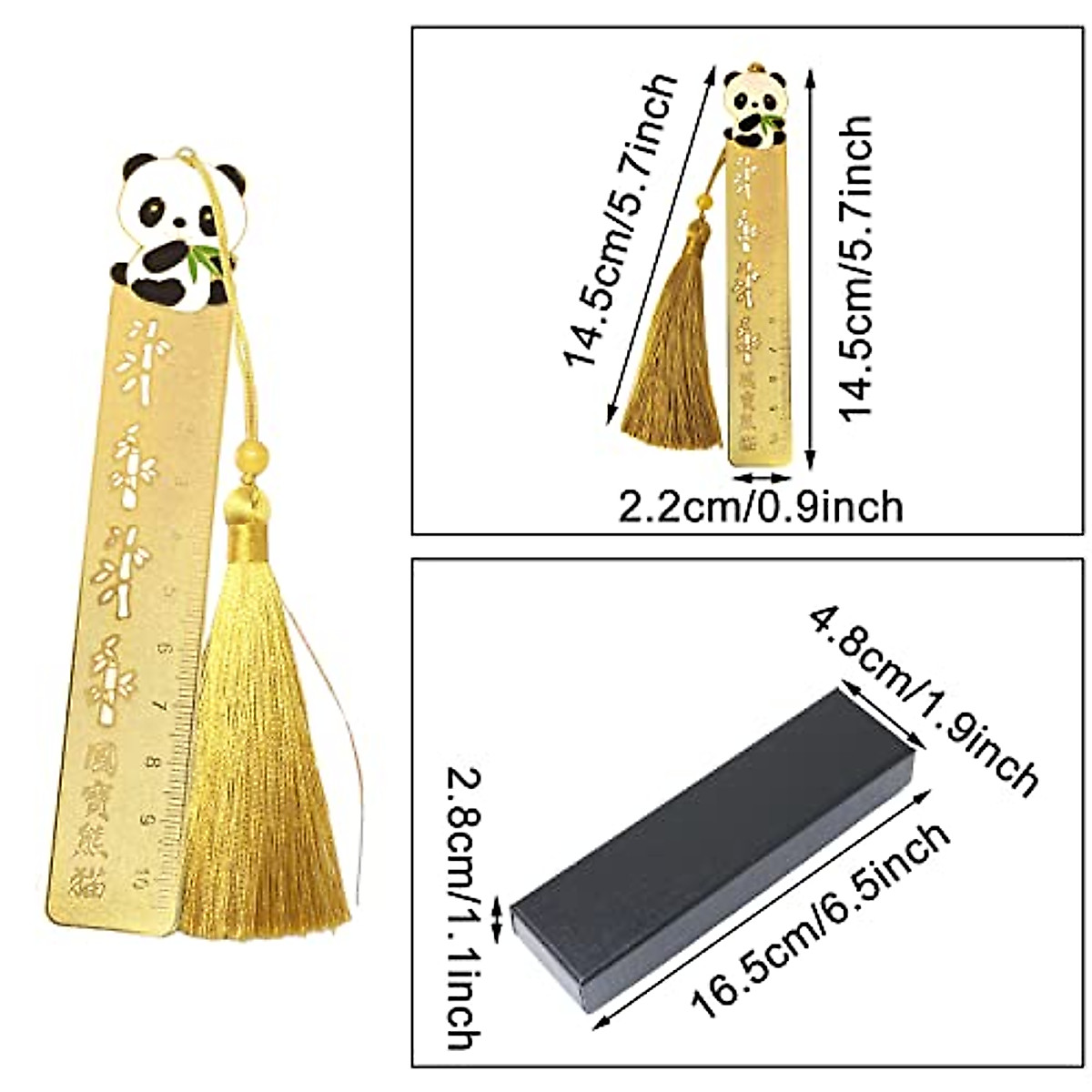 yueton Creative Classical Style Metal Bookmark Brass Ruler Bookmark Cute Panda Copper Bookmark with Beautiful Tassels for Office, School, Home, Library and Bookstore Use - with a Gift Box