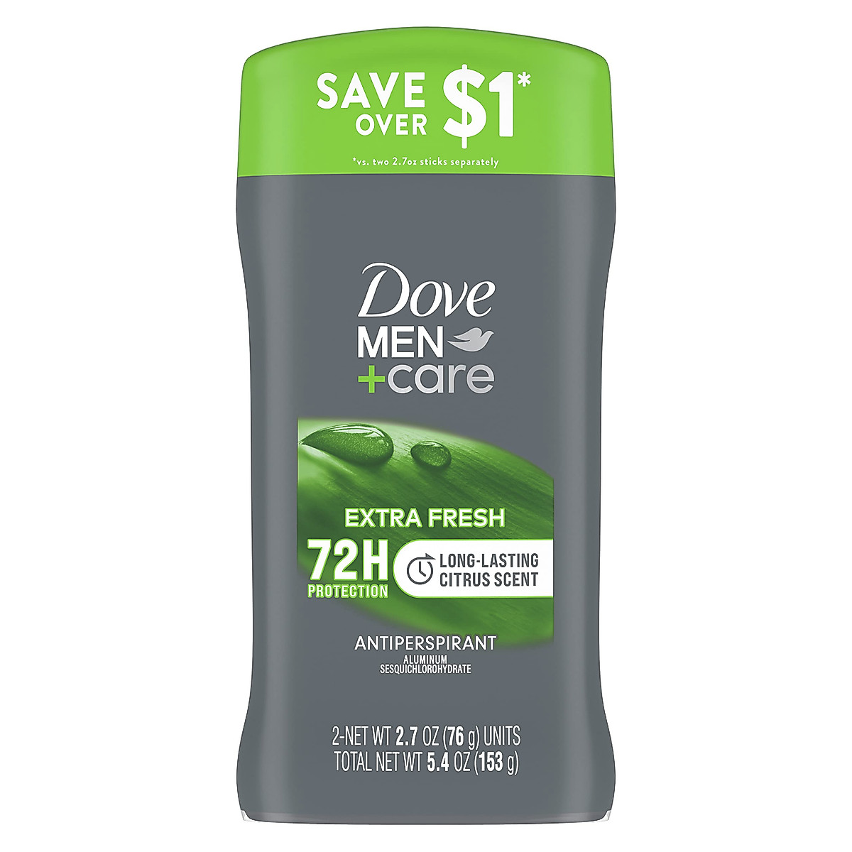 Dove Men+Care Extra Fresh Men's Antiperspirant Deodorant Stick Extra Fresh Twin pack With 72-hour sweat & odor protection with 1/4 Moisturizing Cream & Long-lasting Citrus Scent 2.7 oz