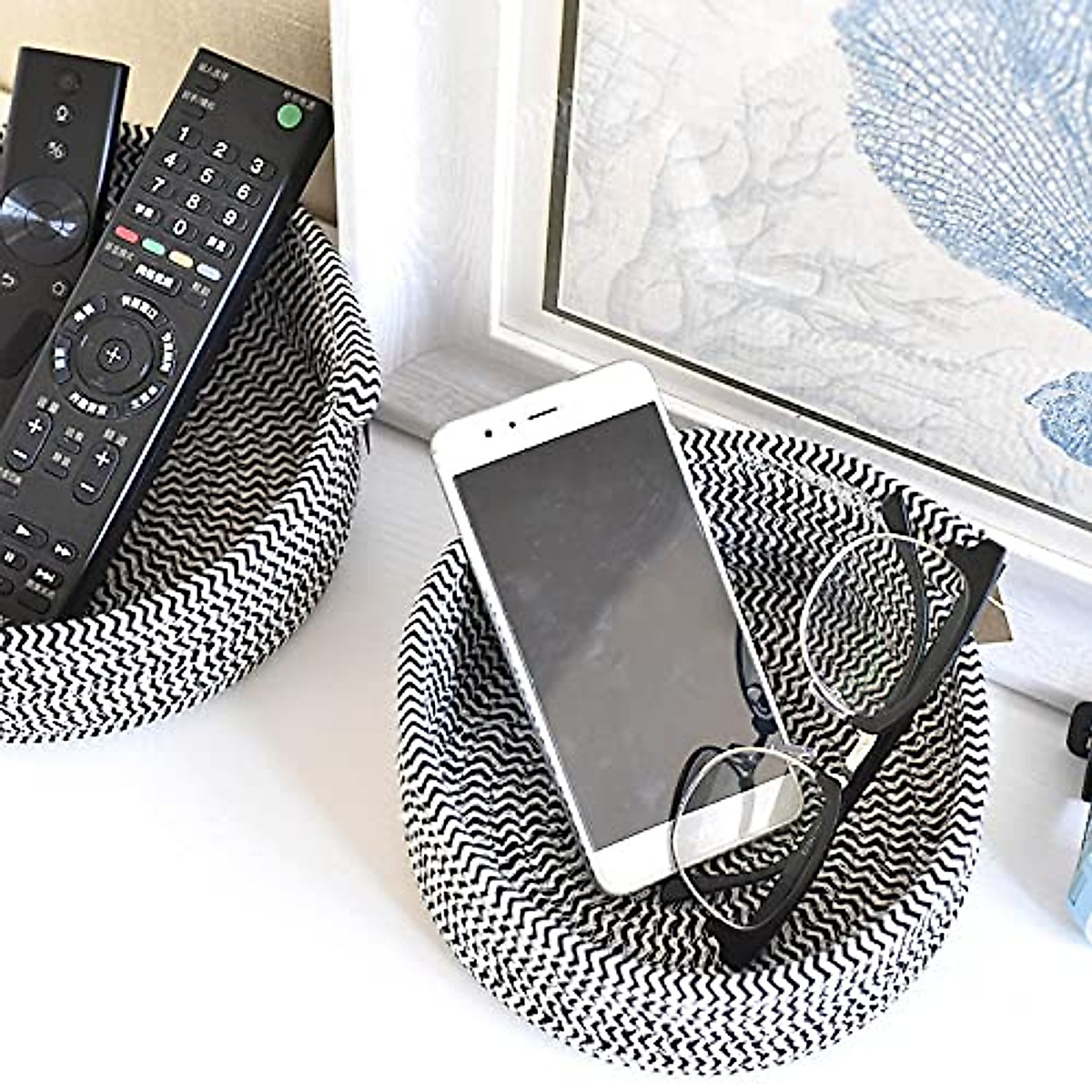 Hrpa Small Basket Set-2-Pack Cotton Rope Baskets for Key Basket,Mini Basket,Kitchen Basket,Small Baskets for Gifts,Remote Basket