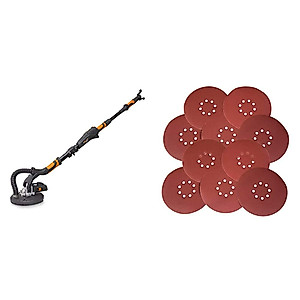 WEN 6369 Variable Speed 5 Amp Drywall Sander with 15' Hose & 6369SP150 150-Grit Hook and Loop 9-Inch Drywall Sander Sandpaper, 10-Pack