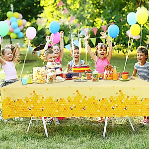 2 Pcs Bee Tablecloth Bumblebee Plastic Table Covers 87 x 51 Inches Disposable Party Tablecovers for Bumblebee Theme Baby Shower Birthday Party Decoration