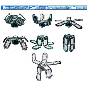 10 LED Leaf Deformable Panel Ceiling Light - 256 LEDs Ultra Bright Adjustable Garage, Workshop, Basement Light - Screws Into Existing Light Bulb Sockets E26/E27 - 150W Pure White 6500K - 10000 Lumens