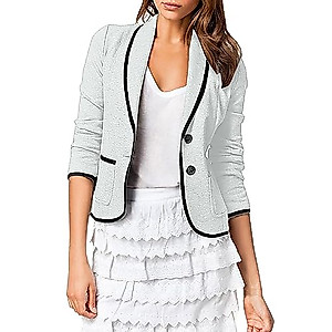 Hemlock Women Slim Blazer Jacket Lapel Open Front Cardigan Coat Solid Color Work Blazers Suit Jackets White