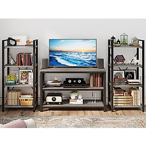 BON AUGURE Industrial 4 Tier Bookshelf, Modern Open Etagere Bookcase, Wood Metal Book Shelves for Living Room, Bedroom and Office (Dark Gray Oak)