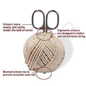 SpitJack Butcher's Cooking and Kitchen Twine. All Cotton White String for Meat Trussing, Garden and Crafts.16 Strand String for Butcher, Baker, and Cheese Making. 185 Feet. SS Kitchen Scissors.