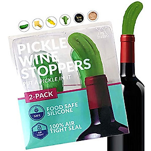 Hawwwy Pickle Wine Stopper - Set of 2 - Leak Proof- Premium Wine Stoppers for Wine Bottles - Ideal Gift - Cute Wine Accessories - Funny Wine Bottle Stopper with Gift Box