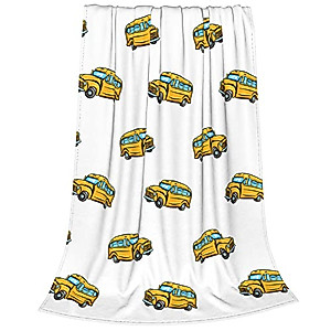 Fluffy Flannel Throw Blanket, School Bus Decorative Blanket, Soft Plush Blanket, Warm Cozy Fleece Blanket Throw, Breathable Blanket Throw for Couch Bed Sofa Home Decor 50"x60"