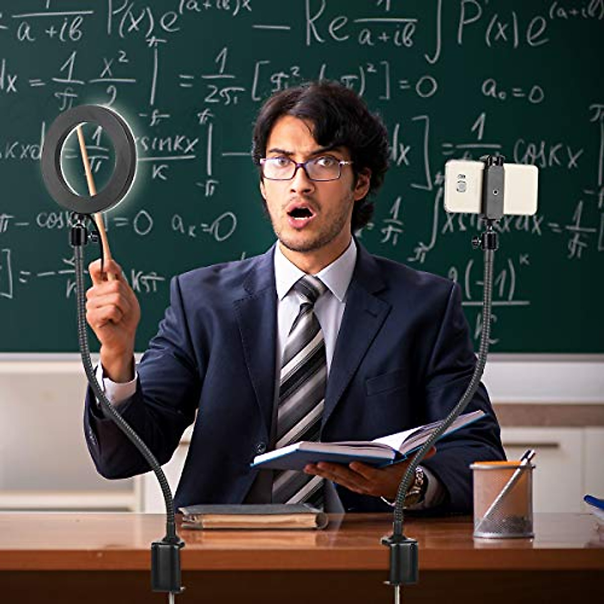 Webcam Streaming Light, Webcam Stand with 6'' Ring Light, USB Webcam Light Mount Kit for Logitech Webcam C920s C920 C930e C922x C930 C922 C925e C615 Brio - Dual 25 inch Arm Stand