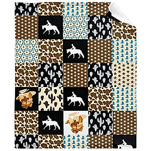 Retro Horse Baby Blanket Wild West Gifts for Boys Girls, Animal Western Decor Plush Soft Lightweight Flannel Fleece Wild West Swaddle Blanket for Newborn Horses Aztec Cow Receiving Blanket Crib