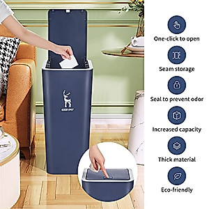 Trash Can, Plastic Garbage Can with Press Lid, 2 Pack Waste Basket for Bathroom, Kitchen, Bedroom, Garbage Bin with Push Button, Commercial Trash Bin for Office,2Gallon &3 Gallon (Navy Blue)