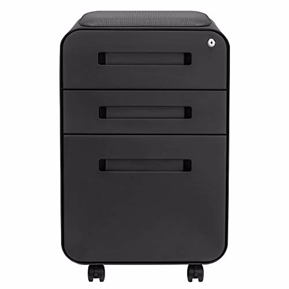 Laura Davidson Furniture STOCKPILE Curve Seated 3-Drawer Mobile File Cabinet with Removable Magnetic Cushion Seat, Commercial-Grade, Pre-Assembled (Black with Dark Grey Cushion)