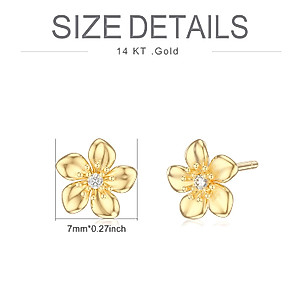 14k Gold Flower Stud Earrings for Women With Push Backs, Yellow Gold Blossom Flower Moissanite Earring, Anniversary Mothers Day Jewelry Gifts for Mom/Wife/Friend