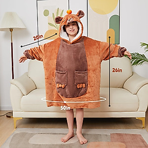 BRAFFWNE Oversized Wearable Blanket Hoodie, Long Sherpa Fleece Hooded Blanket for Adult Women Men and Children (Capybara, Adult)