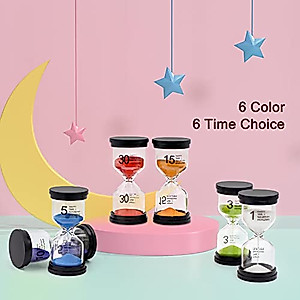Sand Timer, Hourglass Sand Timers Colorful 1/3/5/10/15/30 Minutes Sandglass Timer with Protective Cover for Classroom Home Office Cooking (Pack of 6)