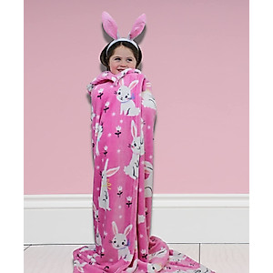 Spring Fleece Throw Blanket: Spring Bunnies and Flowers, Soft Cozy Velvet Fleece, Pink Blue White, 50" x 60" Inch for Girls and Boys (Spring Bunny)