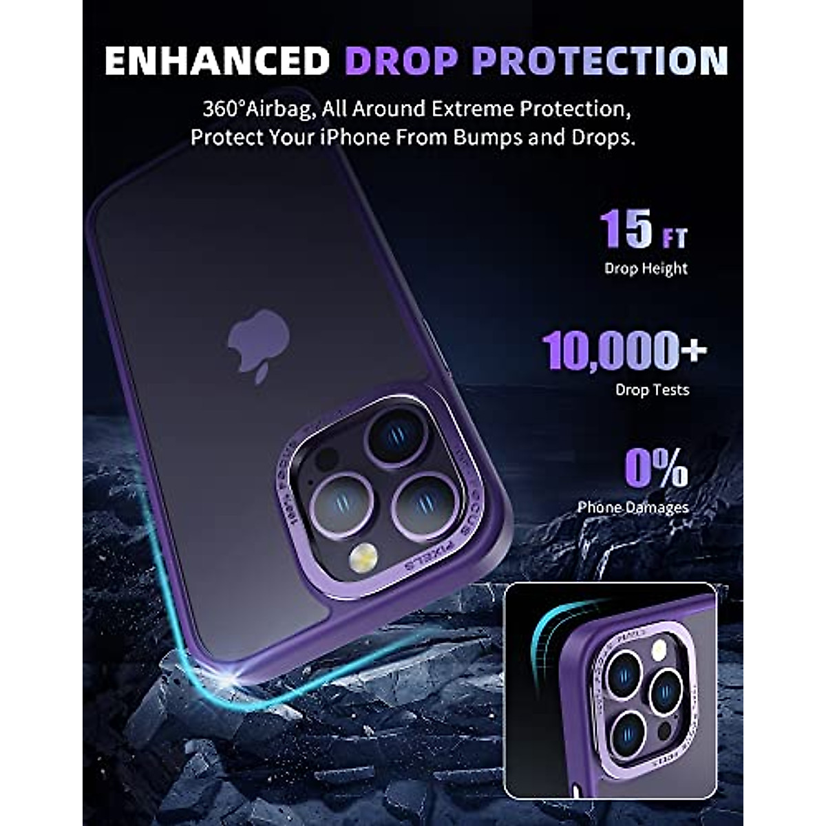Dadanism Designed for iPhone 14 Pro Case, Military Grade Drop Protection, Skin-Friendly PC Back, Advanced Camera Protection Ring, Anti-Scratch Anti-Fingerprint(Deep Purple, 6.1 Inch)