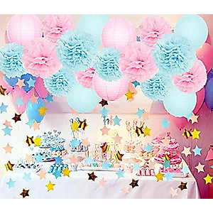 Twinkle Twinkle Little Star Gender Reveal Party Supplies Baby Shower Decorations Baby Blue Pink Paper Lanterns Pink Blue Gold Star Garland for Pink Blue Decorations/Gender Reveal Decorations