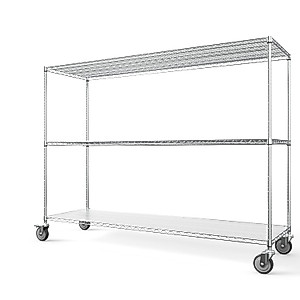 Metal Shelf Wire Shelving Unit, NSF 3 Tier 3000lbs Heavy Duty Adjustable Storage Rack with 5in Wheels and Shelf Liners and Extensible Designs Utility Storage Rack, 24"D x 72"L x 62"H - Chrome
